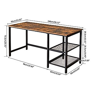 Aibiju Home Office Computer Desk with Reversible Storage Shelves, Large Study Writing Desk with Modern Simple Style 55 Inch Industrial Wooden Desk Easy to Assemble Brown YD-TMJ015H