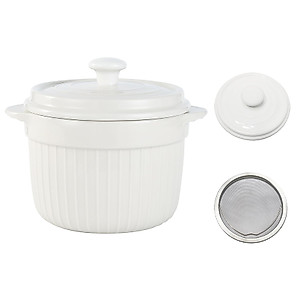 MaoYaMao Ceramic Bacon Grease Container with Strainer,Grease Container for Kitchen 17oz,White