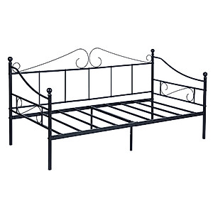Liink1Ga Twin Size Daybed Frame, Black Metal Daybed Frame with Headboard, Mattress Platform Base Box Spring Replacement Sofa Bed for Living Room Guest Room, Simplified