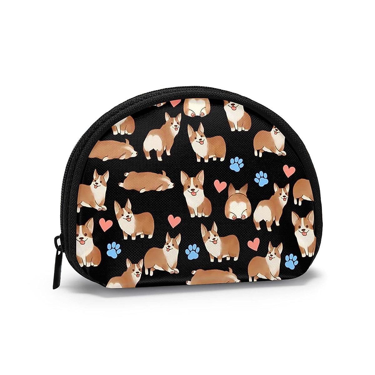 Cute Corgi Dog Canvas Small Coin Purse Pouch Change Wallet Card Holder with Zipper for Women Girls Gift