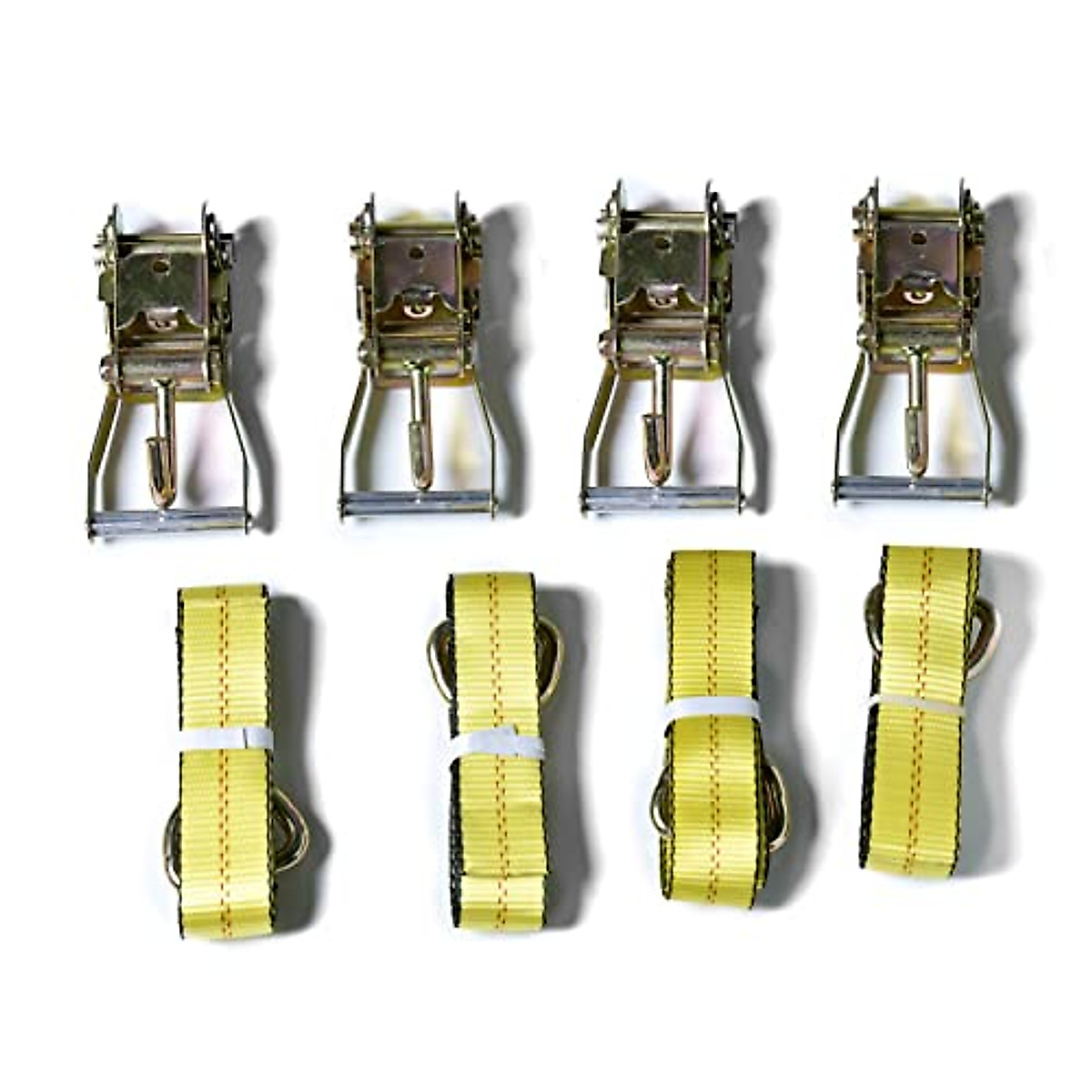 12pc Combo Lasso Wheel Lift Straps 2" Ratchets J Finger Hooks Tow Truck Tie Down - Yellow