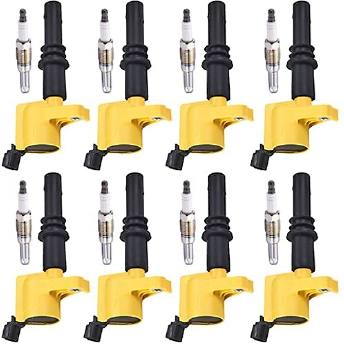 ENA 8 Yellow Ignition Coil Pack and Platinum Spark Plug Set Compatible with Lincoln Ford Expedition F150 F250 F350 F450 F550 Super Duty Mark Navigator 5.4L 6.8L Replacement for FD508 SP515 SP546 DG511