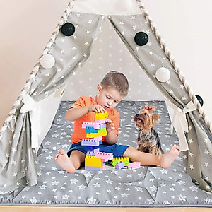 Teepee Play Tent Mat, Square Padded Mat for Playtent, Anti Slip Baby Quilted Activity Mat for Boys and Girls, Toddlers and Kids Playtime
