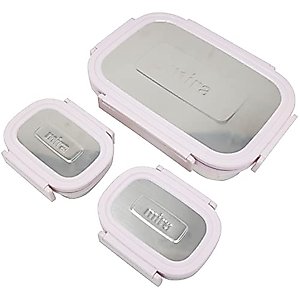 MIRA 3 Set Food Storage Containers with Lids, Stainless Steel Reusable Lunch & Food Nesting Containers, Candy Pink