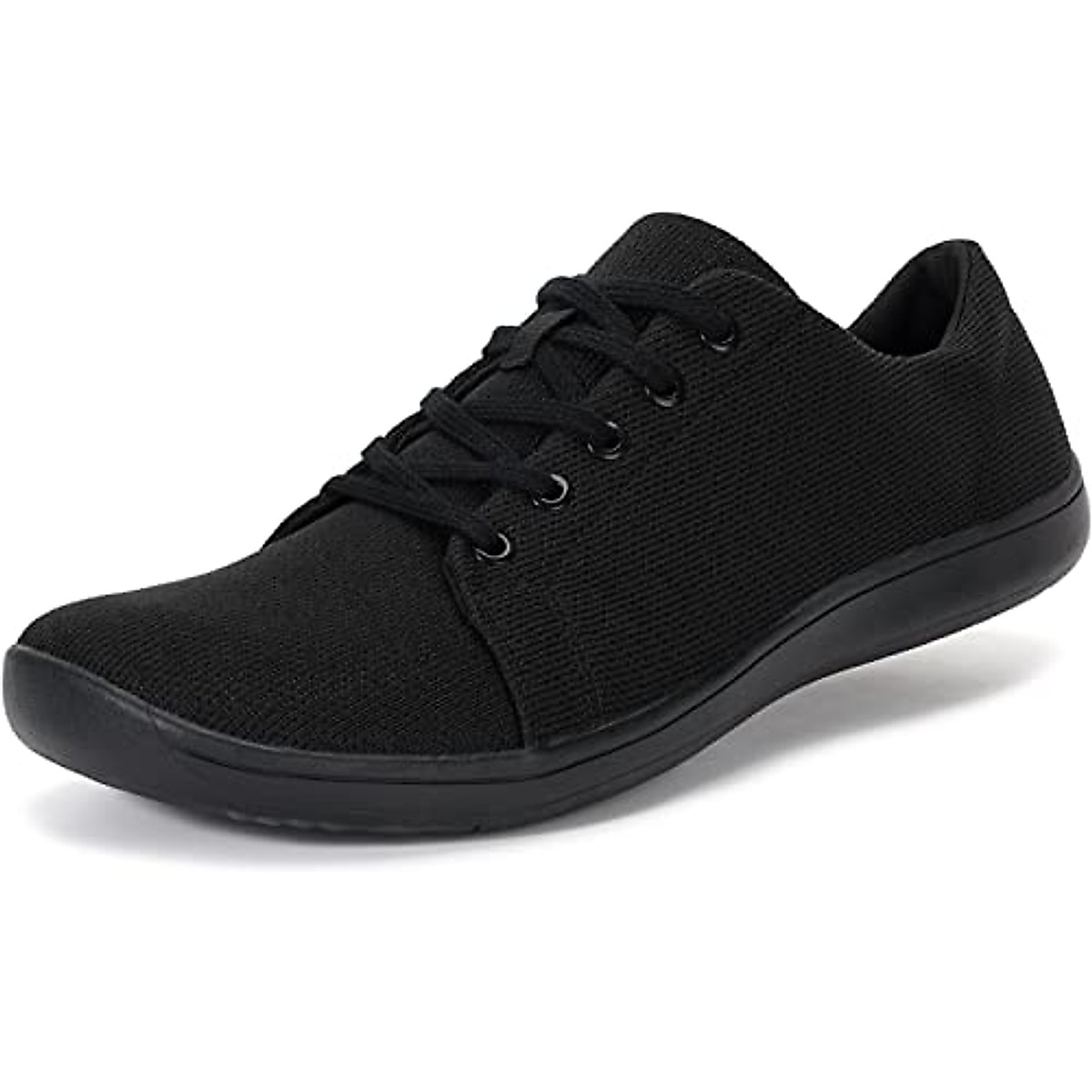 WHITIN Men's Fashion Barefoot Knit Minimalist Sneakers Wide Width fit Zero Drop Sole Size 10.5-11 Minimus Outdoor Shoes Woven Laces Up All Black 44