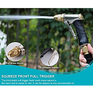 ESOW Garden Hose Nozzle 100% Heavy Duty Metal, Full Brass Nozzle & ABS Non-slip Ergonomic Grip, 4 Watering Patterns, High Pressure Metal Spray Gun for Watering Plants, Car Wash and Showering Dog
