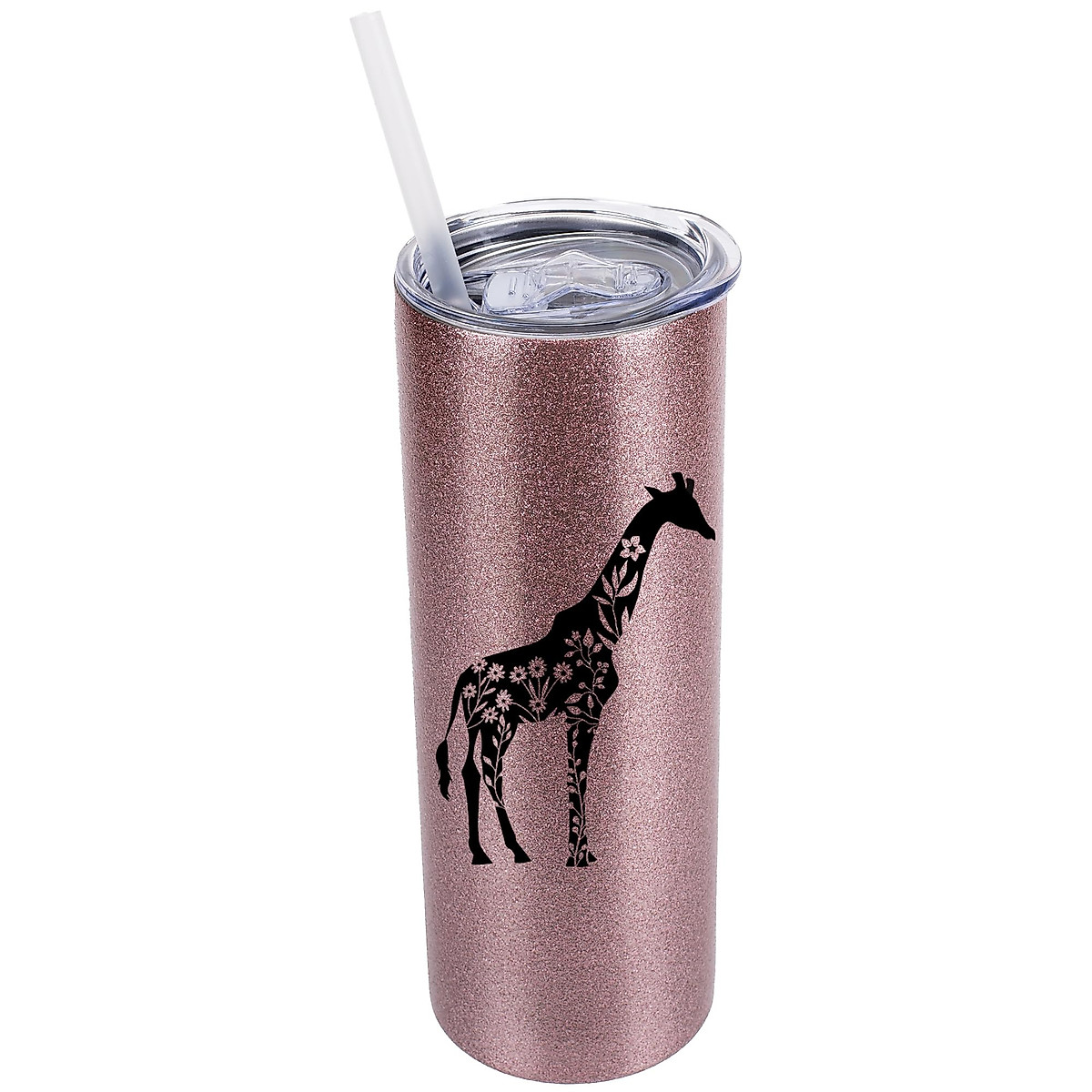 Elanze Designs Cheetah Animal Print Wrap-Around Design 20 Ounce Insulated Stainless Steel Coffee Travel Tumbler Mug Cup, Slide Top Lid & Reusable Straw, Bubblegum Pink Glitter