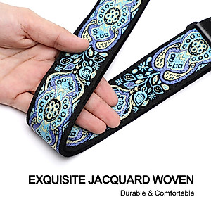Ukulele Strap No Drill, IHOBOR Adjustable Double J Hook Uke Shoulder Strap, Premium Jacquard Blue totem Clip on Ukelele Strap, Easy to Use and Fit Most Standard Uke Sizes