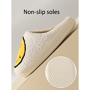Happy Face Slippers for Women Soft Plush Comfy Warm Couples Slides Home Slippers Non-Slip Flat Slipper for Indoor Outdoor