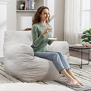Recaceik Bean Bag Chairs, Soft Cotton Linen Bean Bag Chair with Filler, Fluffy Lazy Sofa, Comfy Cozy BeanBag Chair with Memory Foam for Small Spaces, Bedroom, Living Room, Dorm,Ivory