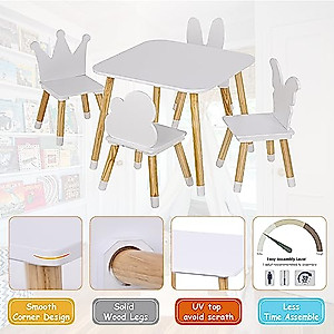 UTEX Kids Table with 4 Chairs Set, Kid Table and Chairs Set for Girls, Toddlers, Boys, 5 Piece Kiddy Table and Chair Set, White