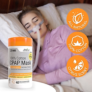 AWOW Scented CPAP Wipes CPAP Mask Cleaner for Daily CPAP/BiPAP Mask Maintenance, 100% Cotton Safe on CPAP Masks, Mildly Scented Citrus Fragrance 62 ct CPAP Mask Wipes (3pk, 186 CPAP Cleaning Wipes)