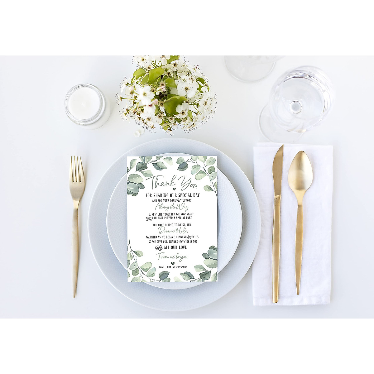 Your Main Event Prints 50 Eucalyptus Wedding Thank You Place Setting Cards - Perfect for Adding to Table Centerpieces and Wedding Decorations for Receptions - Pack of 50 Cards