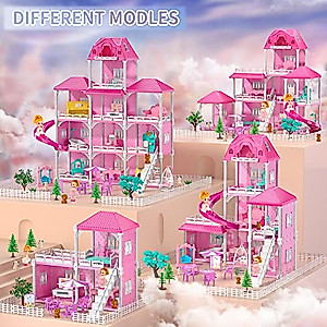 TEMI Dream Doll House for 3 4 5 6 7 8 Year Old Girls Toy - 4-Story 10 Rooms Dollhouse 7-8 with 2 Toy Figures, Furniture and Accessories, Pretend Play House for Kid Ages 3+