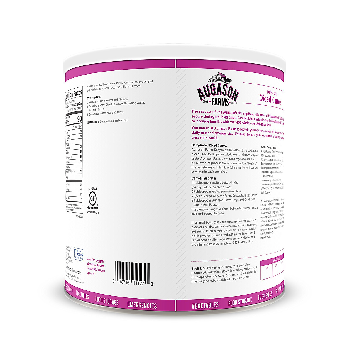 Augason Farms Dehydrated Diced Carrots,net weight 2 lbs 6 ounce.