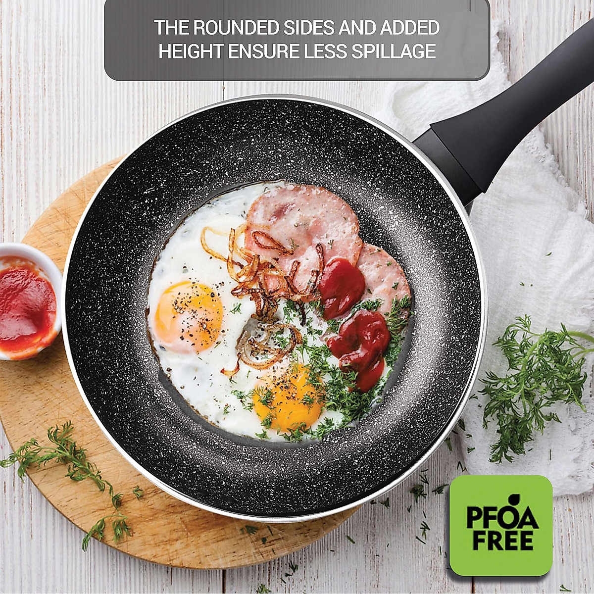 Milton 8 inch Nonstick frying pan nonstick with lid. Large pan for egg omelette, pancake. Flat bottom Stir fry skillet for electric induction cookware. Dishwasher & Oven safe (Aluminium)