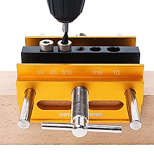 AUTOTOOLHOME Self Centering Doweling Jig Plus 6 inch Widen Wood Dowel Jig Kit Drill Jig for Straight Holes 6 Drill Guide Bushings Set Woodworking Joints Tools