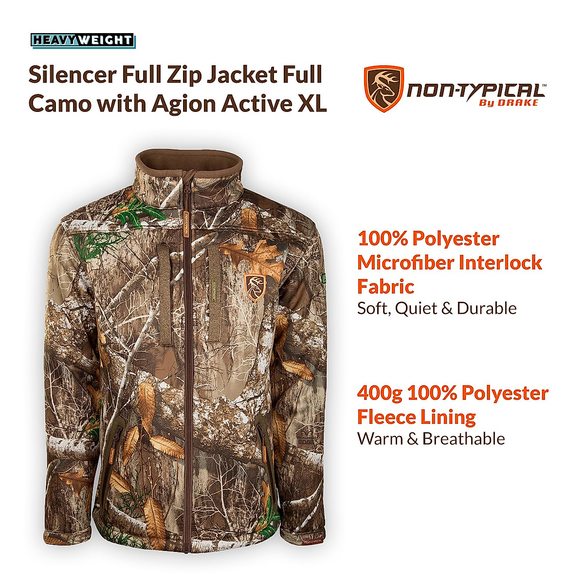 Drake Waterfowl Men's Silencer Full Zip Jacket with Agion, Realtree Edge, Large