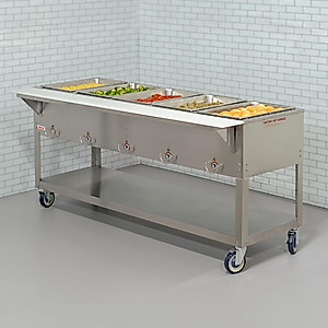 Kratos Commercial Mobile Electric Steam Table/Hot Food Table, 5 Wells, Stainless Steel, NSF 240V (28W-200)