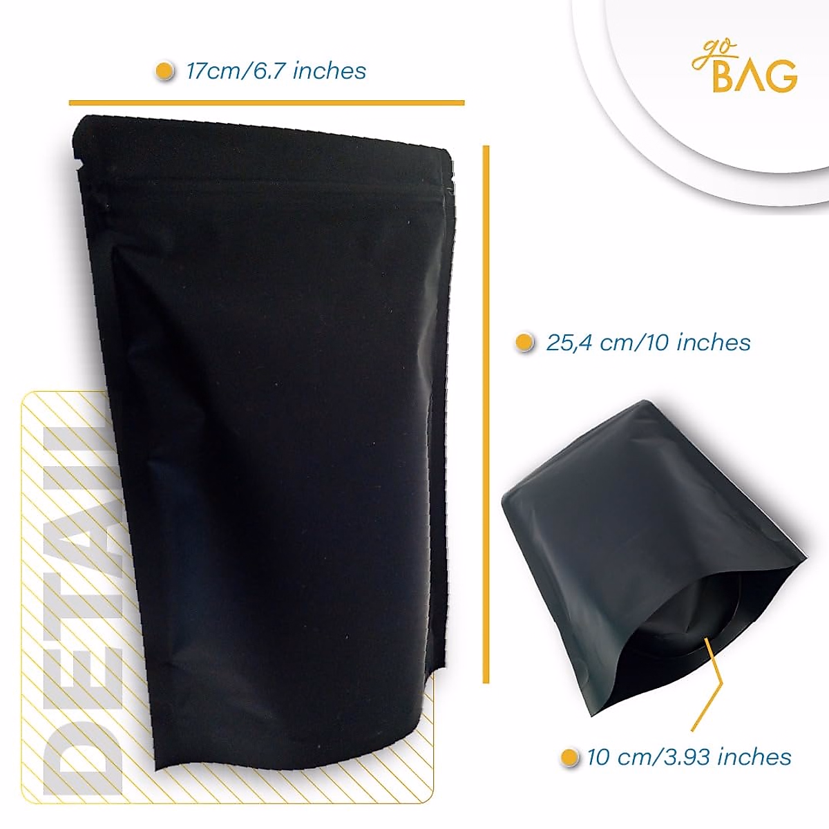 100PCS Matte-Metallized Black Stand-Up Pouch Resealable Bags (17x25cm (6.7x10"))
