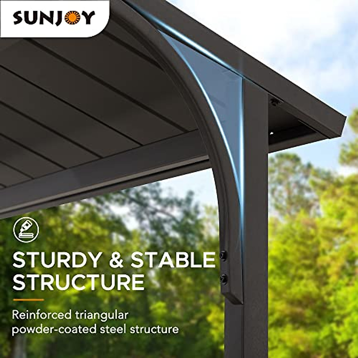 Sunjoy Grill Gazebo 5 ft. x 8 ft. Brown Steel Frame Double Tiered Hardtop Gazebo with Ceiling Hook and Shelves