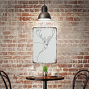 Deer One Line Art Modern Monochrome Animal Minimalist line Art Antlers Funky Style Creative Retro Art Metal Funny Wall Decor Plaque Cafe Office Vintage Home Decor Fashion Novelty Gift 8x12inch