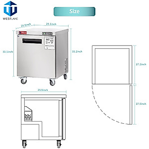 WESTLAKE 28" W Commercial Freezer Worktop Undercounter Freezer 6.4 Cu.ft Single Door Stainless Steel Counter Fan Cooling Freezer Food Prep Station for Restaurant, Bar