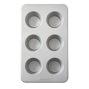 KitchenAid Nonstick Aluminized Steel Mega Muffin Pan, 6-Cup, Silver