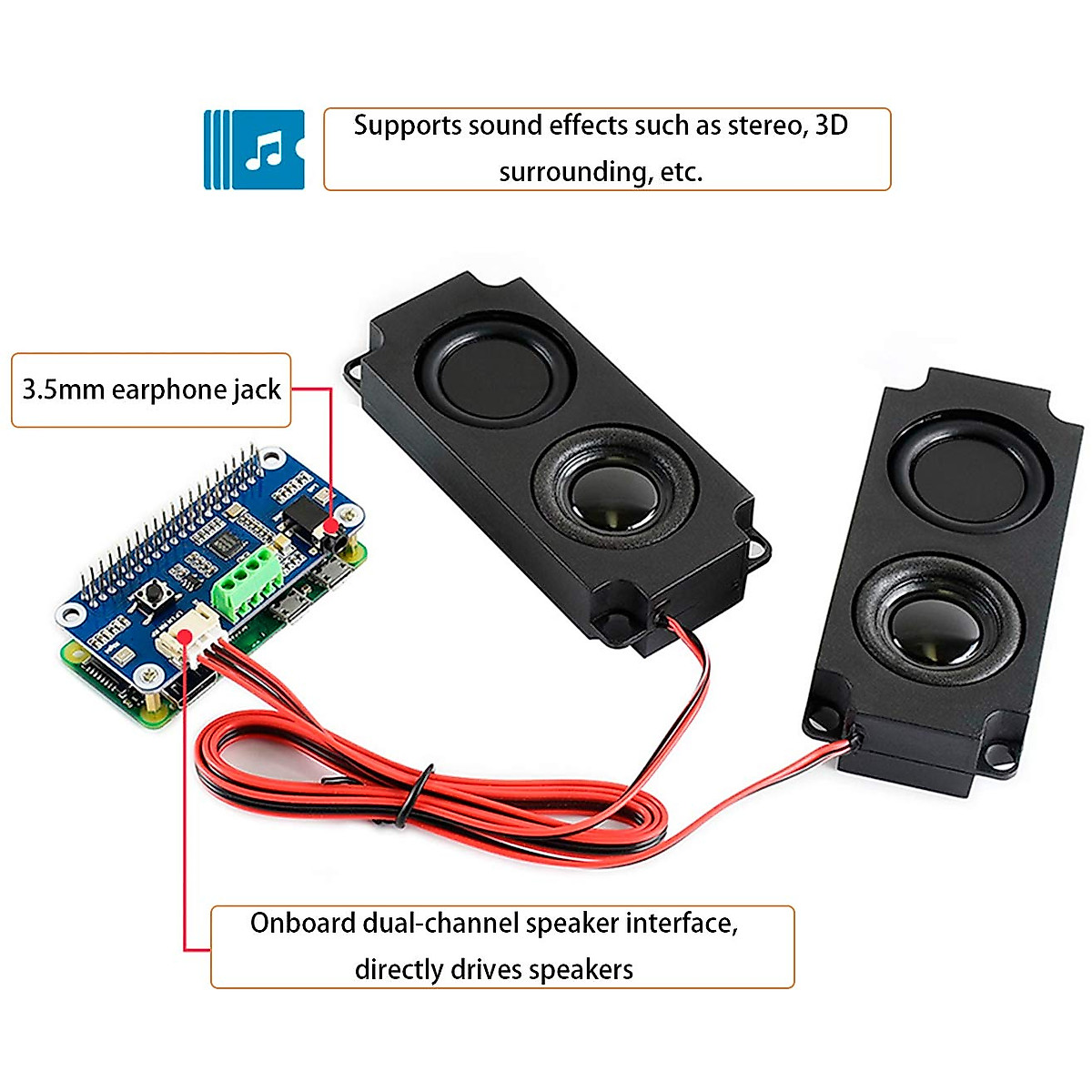 Audio HAT Module for Raspberry Pi 4B/3B+/3B/2B/B+/A+/Zero/Zero W/Pi Zero WH,WM8960 Hi-Fi Sound Card HAT Stereo CODEC, Play/Record