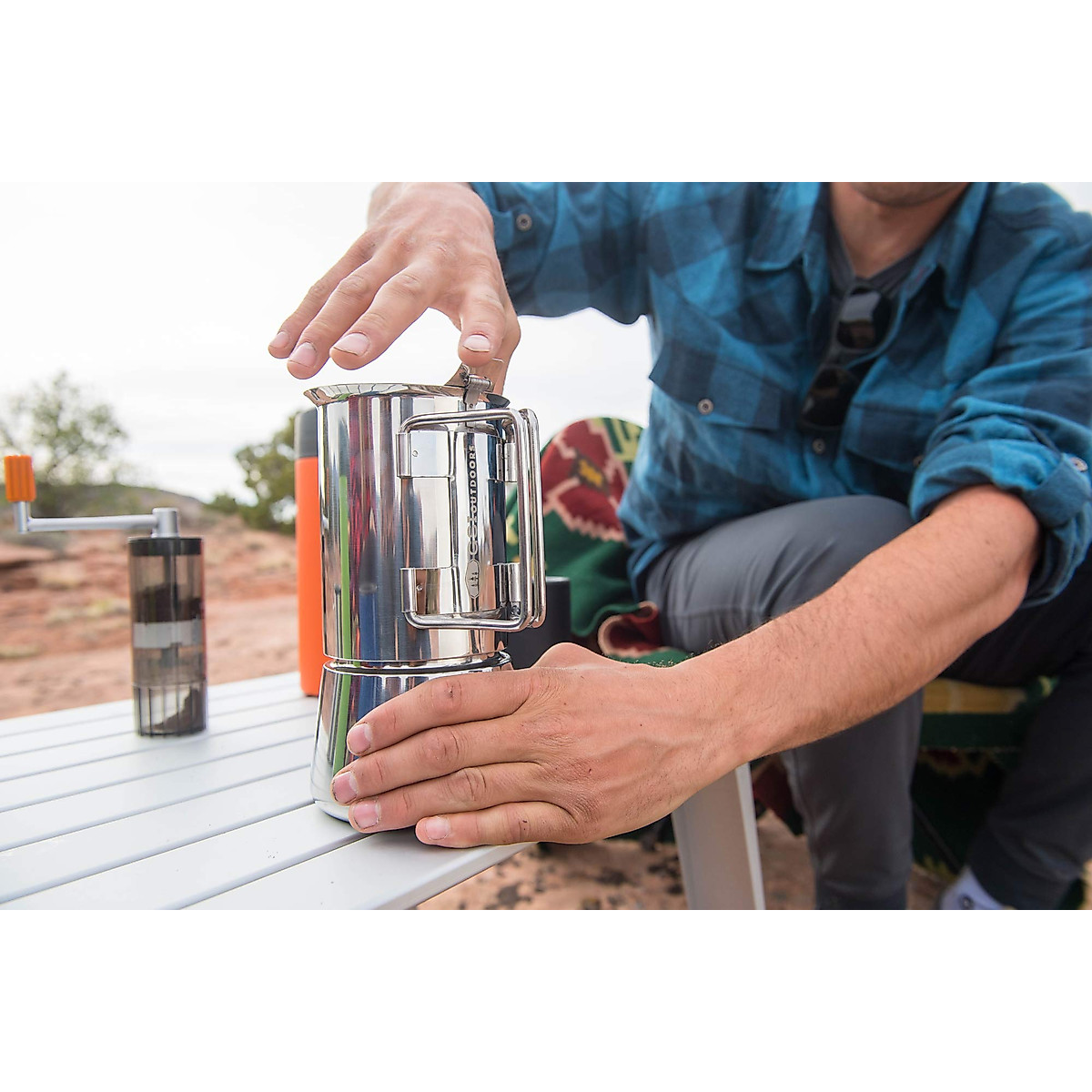 GSI Outdoors 6 Cup Stainless Steel Moka Stovetop Espresso Coffee Pot for Camping, Travel and Cabin