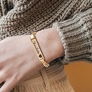 PUREFLY Personalized Baby Name Bracelets with Birthstone, 18k Gold Plated, Adjustable Length