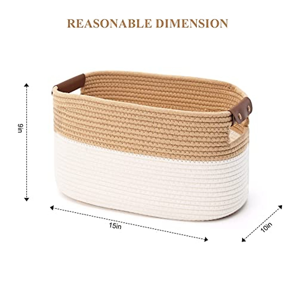 ECDYQXVU 1 Pack Cotton Rope Storage Baskets,15x10x9 in,Collapsible Storage Bins, Decorative Woven Basket Cube Storage Organizer for Nursery, Laundry, Towel, Clothes, Cosmetics, Books(White/Beige)