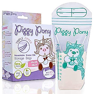 60 Triple Zipper Reusable Resealable 9oz BPA Free Breast Milk Storage Bags