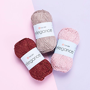 1 Skein YarnArt Elegance Sparkly Yarn, Cotton Metallic, 50 g (1.76 oz), 130 m (142 yd), Yarn Weight 2 : Fine-Sport, Sax Blue - 106