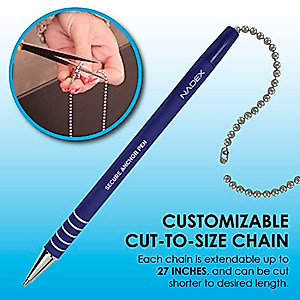 Nadex Ball and Chain Security Pen Set | 4 Pens, 1 Adhesive Mount, and 5 Refills (Blue)