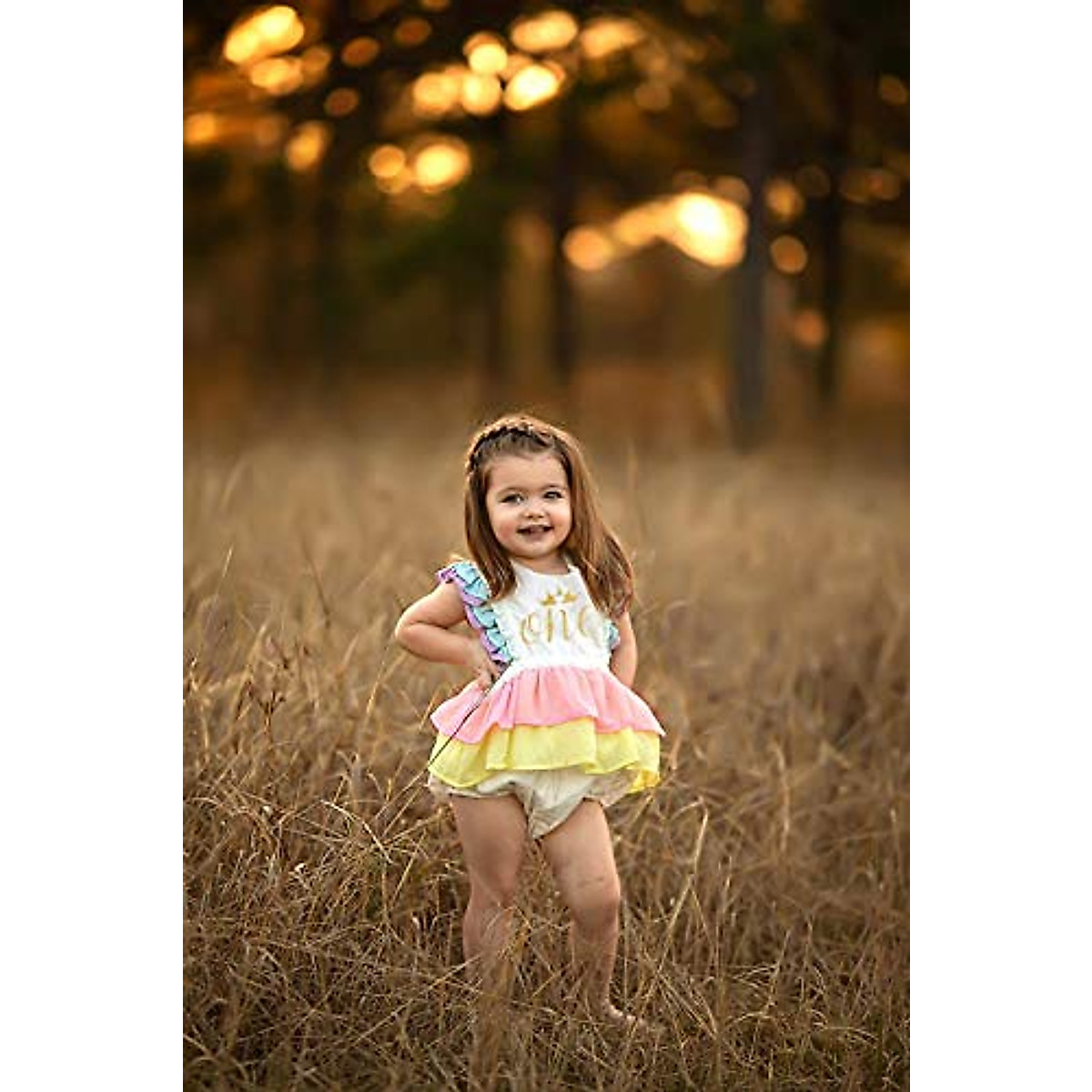 Newborn Infant Baby Girl One 1st Birthday Ruffle Sleeveless Romper Tutu Dress Jumpsuit Bodysuit Cake Smash Outfits (White-Crown, 6-12 Months)