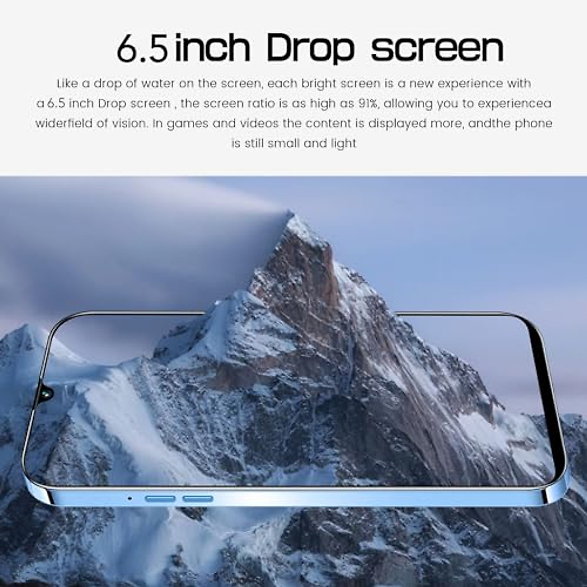 Smartphone, 6.5inch Ultra HD Screen 13 MP Camera Face Recognition Unlocked Cell Phone 4GB RAM 64GB ROM 8000mAh High Capacity Battery Triple Card Slot Mobile Phone (Blue)