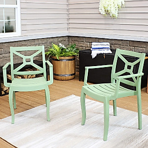 Sunnydaze Tristana Plastic Outdoor Patio Arm Chair - Set of 4 - Stackable Seating - Green