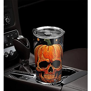ORCAE 20oz Halloween Tumbler, Skull Tumbler, Halloween Pumpkin Skull Tumbler Cup, Insulated Travel Mug with Lid, Coffee Thermos for Men, Women, Halloween Gifts - D