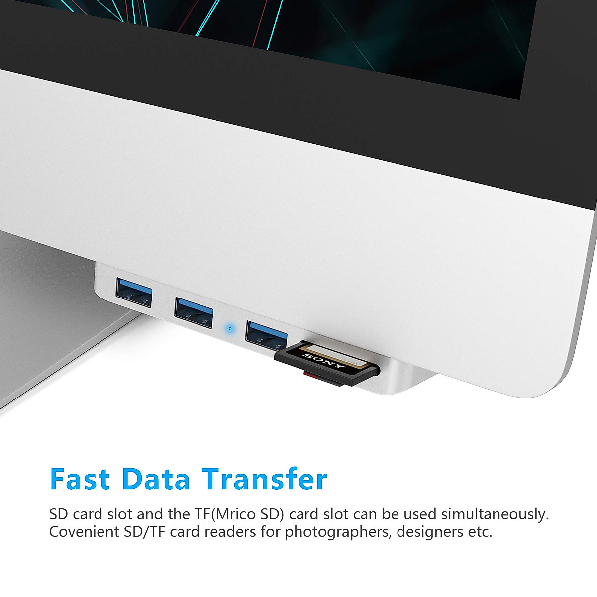 Cateck iMac Hub Aluminum USB Hub Adapter Docking Station with Micro SD & Micro SD Card Reader Combo and 3 USB 3.0 Port Compatible with 2021 iMac and iMac Pro (Upgrade Version)