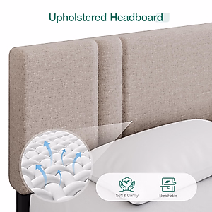 Novilla Queen Bed Frame with Headboard, Bed Frame Queen Size with Wood Slats Support,Linen Upholstered Adjustable Headboard, No Box Spring Needed, Heavy Duty Feet, Easy Assembly, Beige