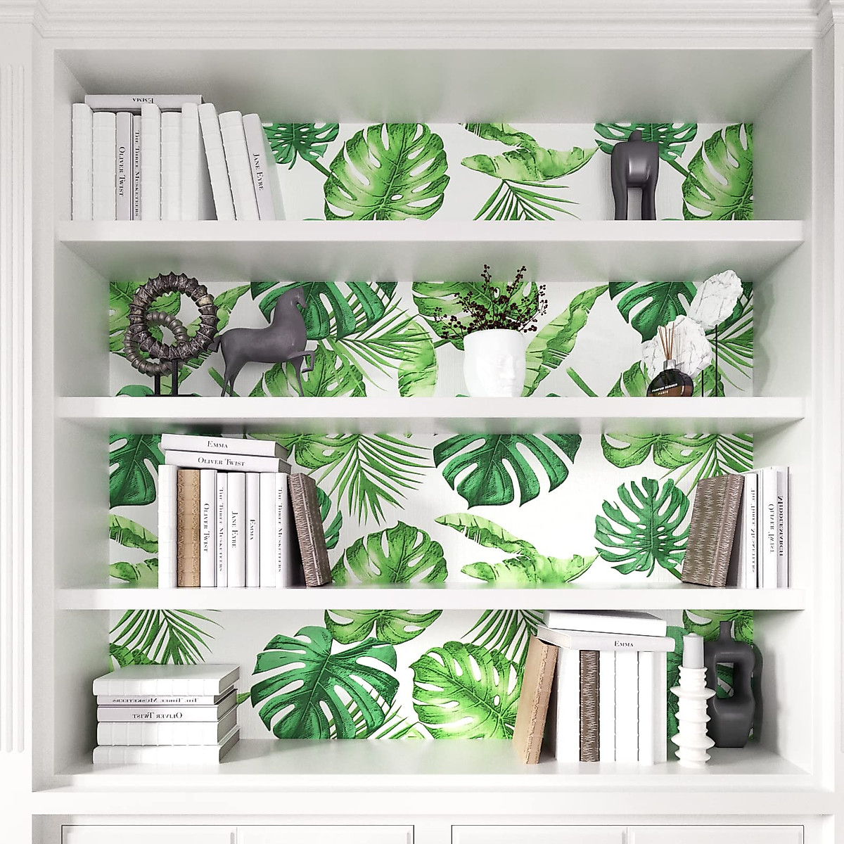 WESTICK Tropical Wallpaper Peel and Stick Modern Green Leaf Wallpapers Bathroom Waterproof Botanical Wall Paper Jungle Wallpaper Tropical Green Contact Paper for Cabinets Removable Vinyl 17.7" x 118"