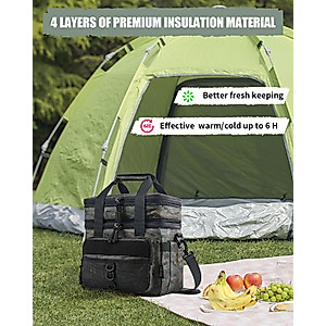 JOYHILL Tactical Lunch Box for Men, Double Deck Expandable Insulated Lunch Bag, Large Durable Thermal and Cooler Bag for Adult, Modern Leakproof Bag for Adult Work, Camping, Picnic, Green Camo,18L
