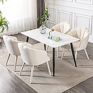 DM Furniture DM-Furniture Velvet Dining Chairs Set of 4 Modern Accent Chairs Upholstery Side Chairs with Upholstered Wood Legs for Home Kitchen Living Room, Cream