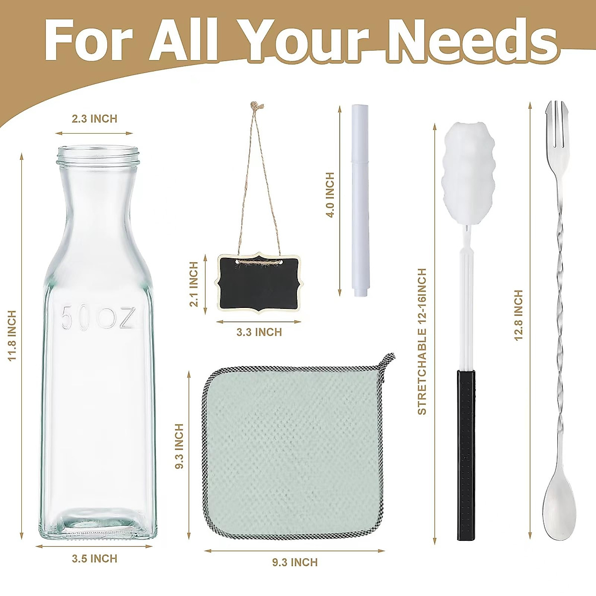 Visivessel 4 Pcs Large Glass Carafe with Lid 50oz Glass Carafe for Mimosa Bar water carafe with lid Juice Carafe for Party Iced Tea Juice Lemonade