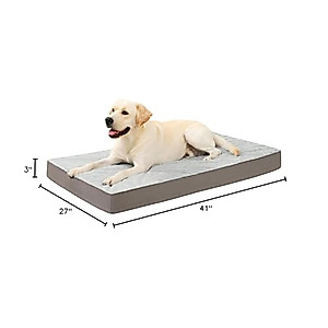 KSIIA Orthopedic Dog Bed, Waterproof, 41 x 27 Inch, Gray, Deluxe Plush, Removable Cover, Durable Zipper, Orthopedic Foam, 3-Inch Thick, For Dogs Up to 80lbs