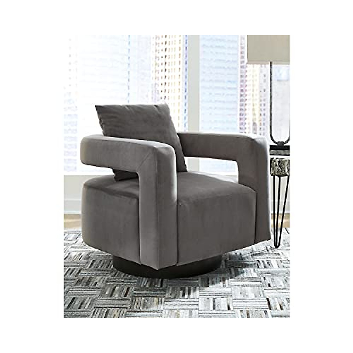 Signature Design by Ashley Alcoma Swivel Accent Chair, Fabric, Gray