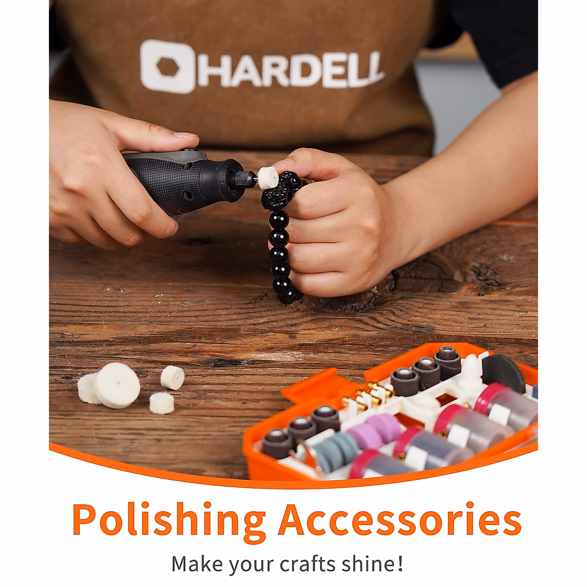 HARDELL Rotary Tool Accessories, 227pcs Power Rotary Tool Accessories Kit, 1/8"(3.2mm) Diameter Shanks, Universal Fitment for Easy Cutting, Polishing, Sanding, Carving, Grinding(Orange)