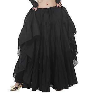 Astage Woman Belly Dance Full Circle Maxi Trible Skirts Linen Bohe Dress Black
