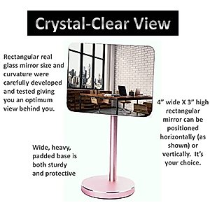 Desk and Cubicle Mirror to see behind you, ROSE-GOLD Stand with detachable Wide Angle real glass Mirror, SMALL & DISCRETE, beautiful design, perfect curvature for an exceptionally clear view